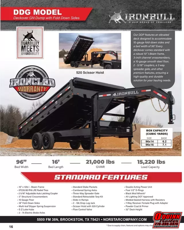 2026 Norstar IRONBULL SERIES 96x16 Gooseneck DDG Deckover w/folding ...