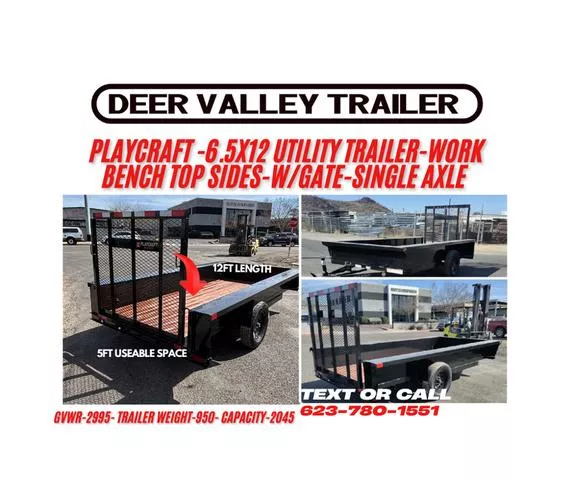 2025 Playcraft Trailer 6.5X12 UTILITY TRAILER-WORK BENCH TOP SIDES-W ...