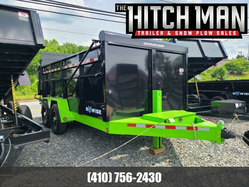 7 X 14 BWISE ULTIMATE Low Pro Dump Trailer, 15.4K **Black w/Lime Green ...