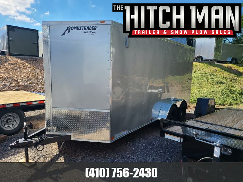 7 x 16 Homesteader Intrepid V-Nose Cargo Trailer, 7k GVWR ***Silver w/6" Extra Height & Ramp ...
