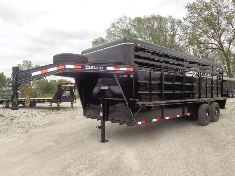 Delco 20' x 6'8 Metal Top Powder Coated Black Gooseneck Livestock ...