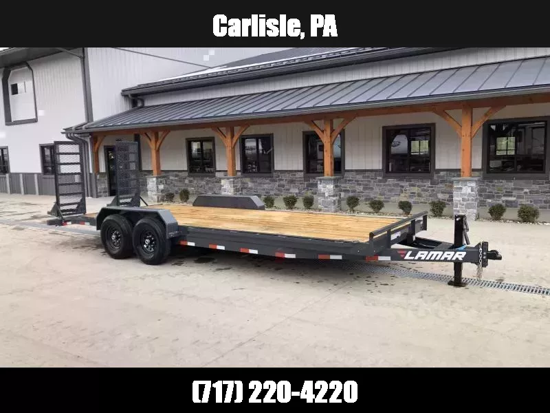 2026 Lamar 7x22' Equipment Trailer 14000# GVW * DELUXE OVERWIDTH RAMPS W/ HEAVY MESH * CHARCOAL ...