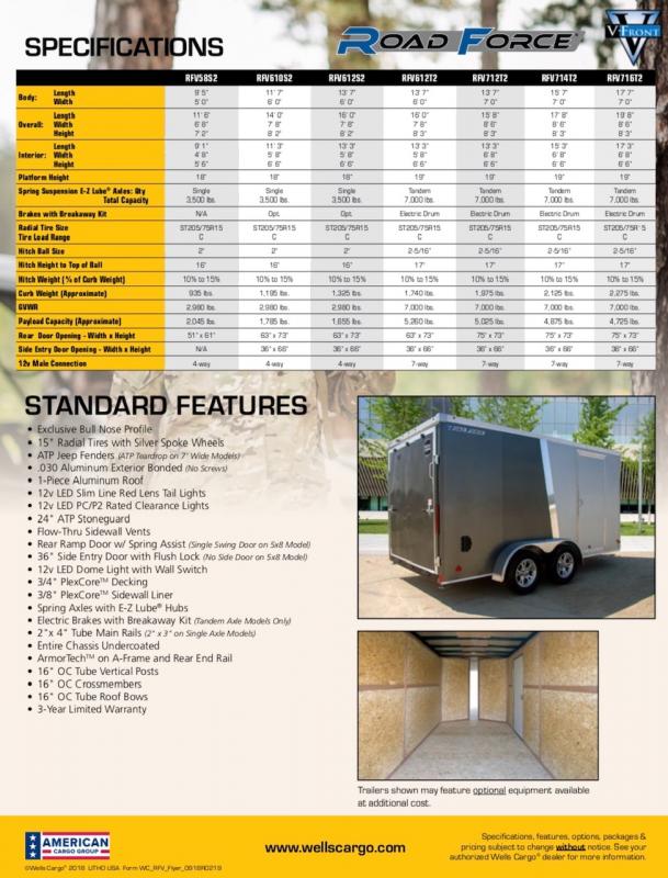 2023 Wells Cargo 7' X 14' Road Force V-Nose Enclosed Cargo Trailer in ...