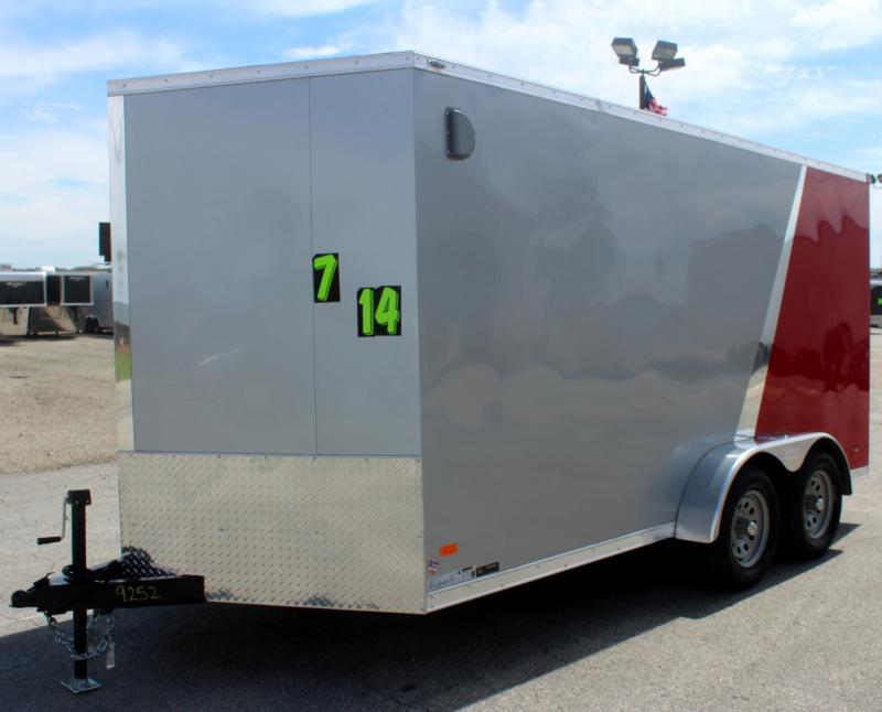 Pewter/Red 2-Tone 7' x 14' Scout Enclosed Cargo Trailer with Ramp Door ...