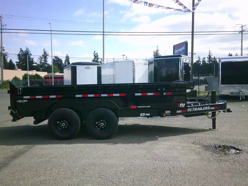 2026 PJ 7x14 14K Low Profile Dump with Tarp Kit / Spreader Gate / 7GA Floor / Support Legs ...