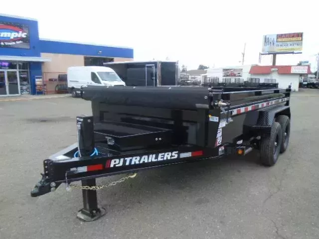 2026 PJ 7x14 14K Low Profile Dump with Tarp Kit / Spreader Gate / Hydraulic Jack / Ramps in ...