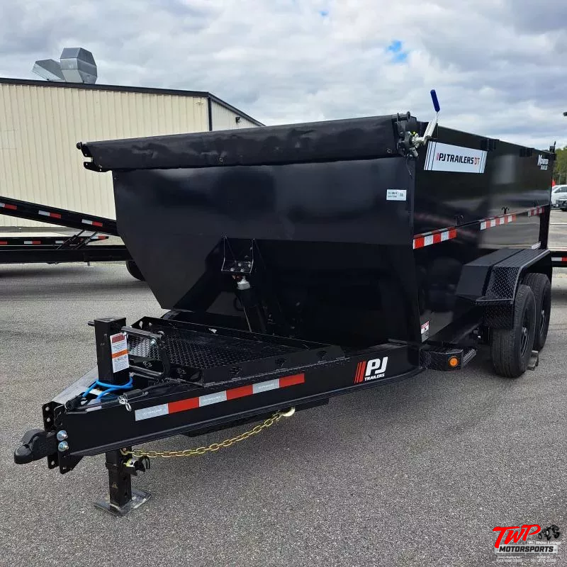 2026 PJ Trailers 83X14 Black Low Pro Telescopic Dump Trailer 15.4K w ...