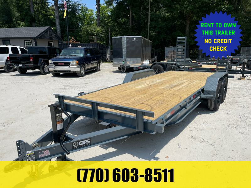 7x20 Heavy Equipment Trailer 2-7000 LB Axles W/ 5 Foot Stand Up Ramps ...