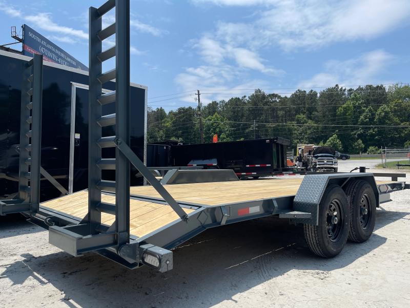 7x20 Heavy Equipment Trailer 2-7000 LB Axles W/ 5 Foot Stand Up Ramps ...
